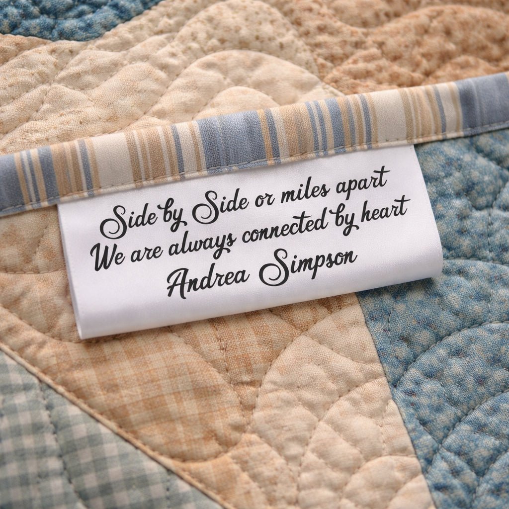 Personalized Satin Quilt Tags “Connected by Heart” – Custom Sew-In Qui ...