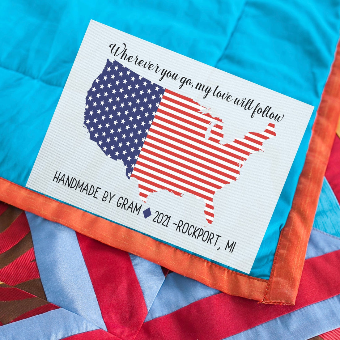 Patriotic Quilt Labels - Personalized Flag Map Quilt Label – Jammin Threads