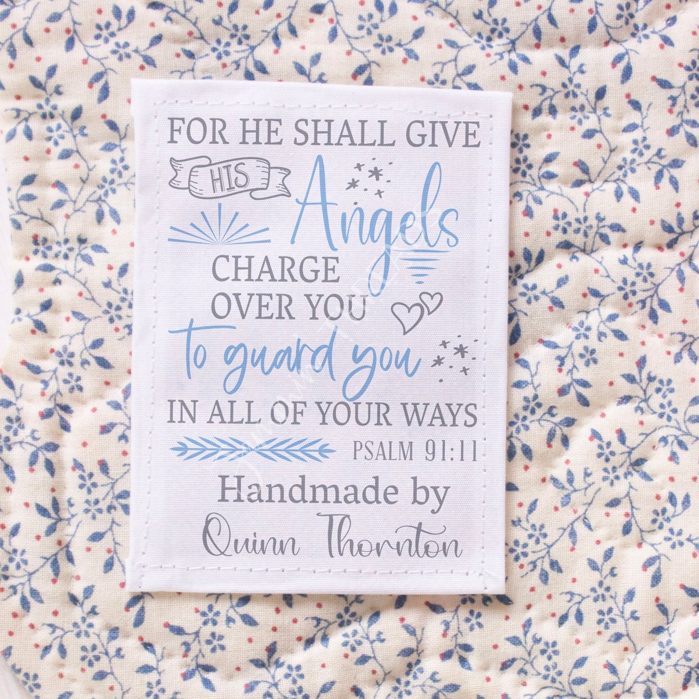 Personalized Psalm 91:11 Quilt Label – Guardian Angel Bible Verse Labe ...