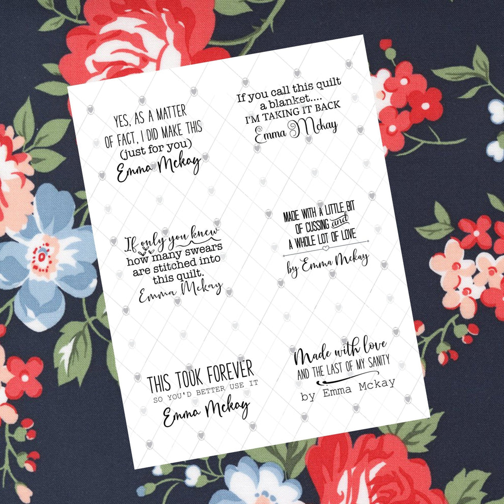 Sarcastic Quilt Label Assortment. Sheet of 8 Personalized quilt label ...