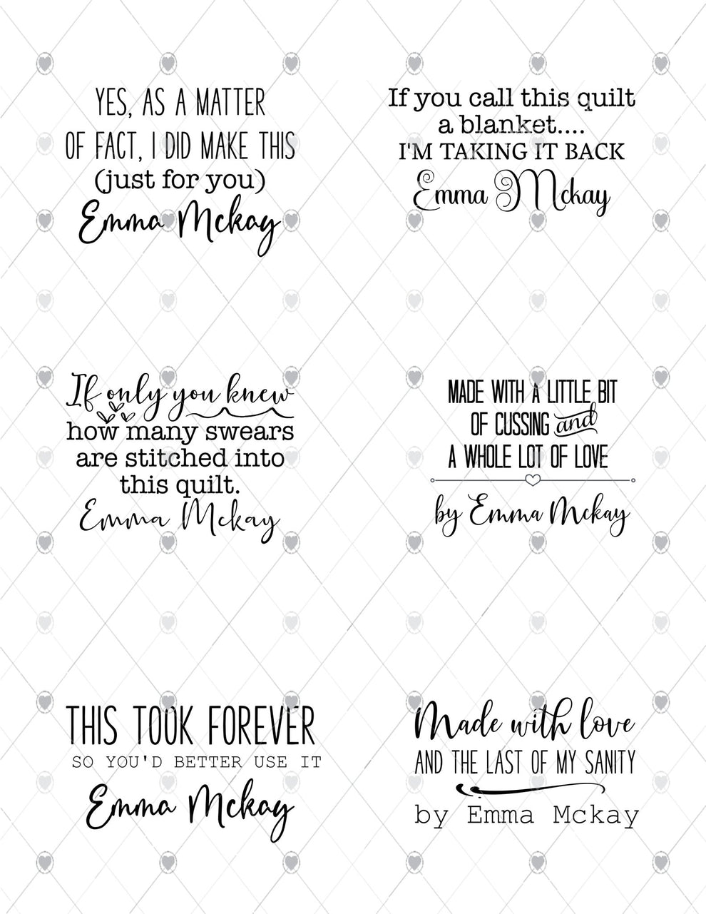 Sarcastic Quilt Label Assortment. Sheet of 8 Personalized quilt label ...